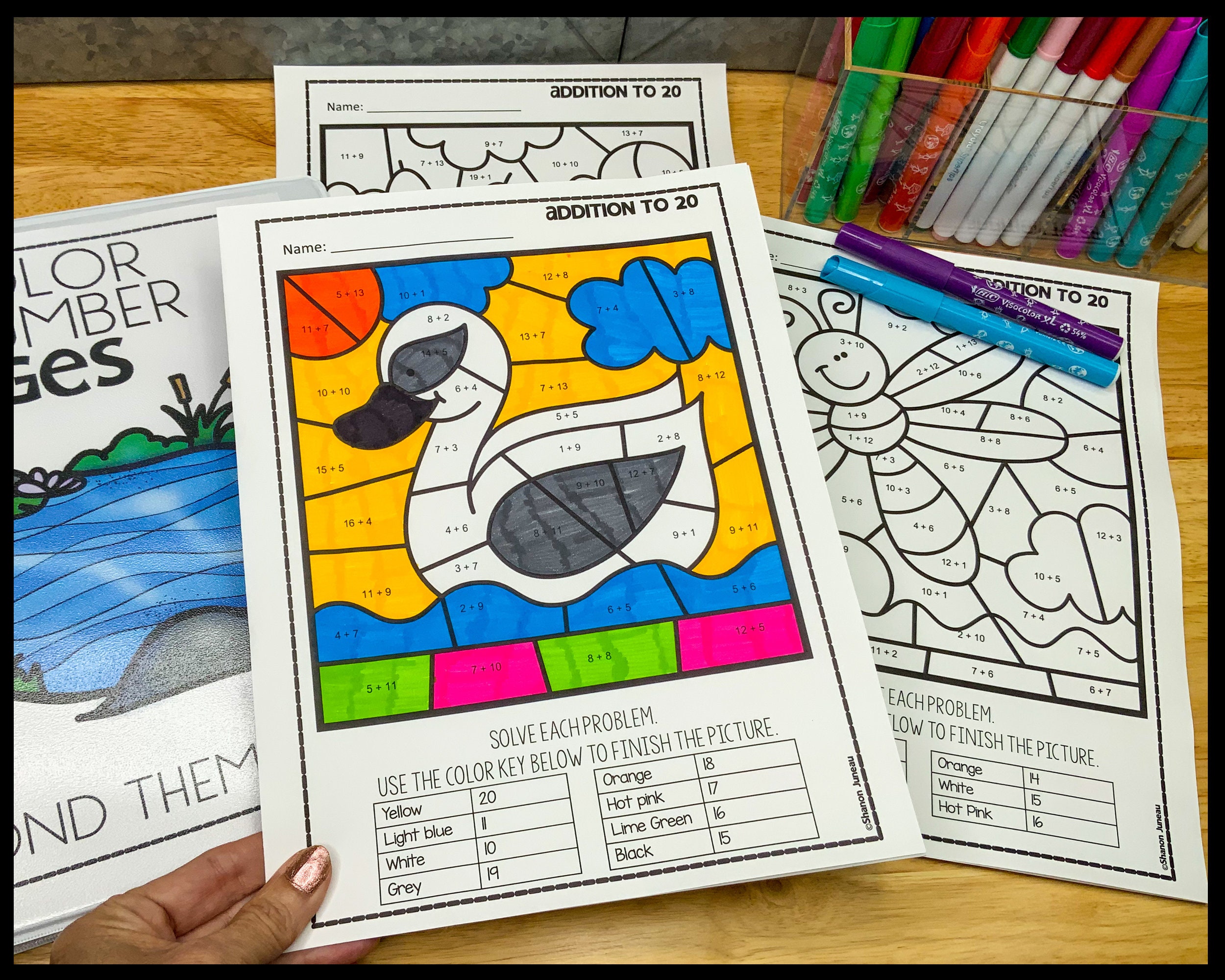 Addition to 20 Color by Number Worksheets, Math Color Pages, Pond Color ...