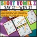 Short Vowel I Word Game, Say It to Win It Games, Matching CVC Words ...