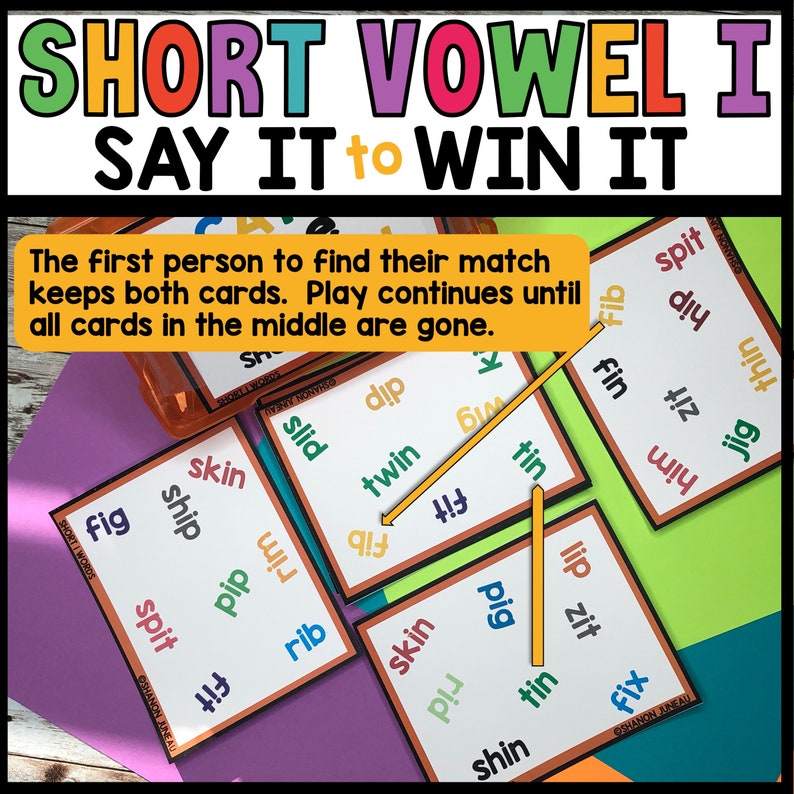 Short Vowel I Word Game, Say It to Win It Games, Matching CVC Words ...