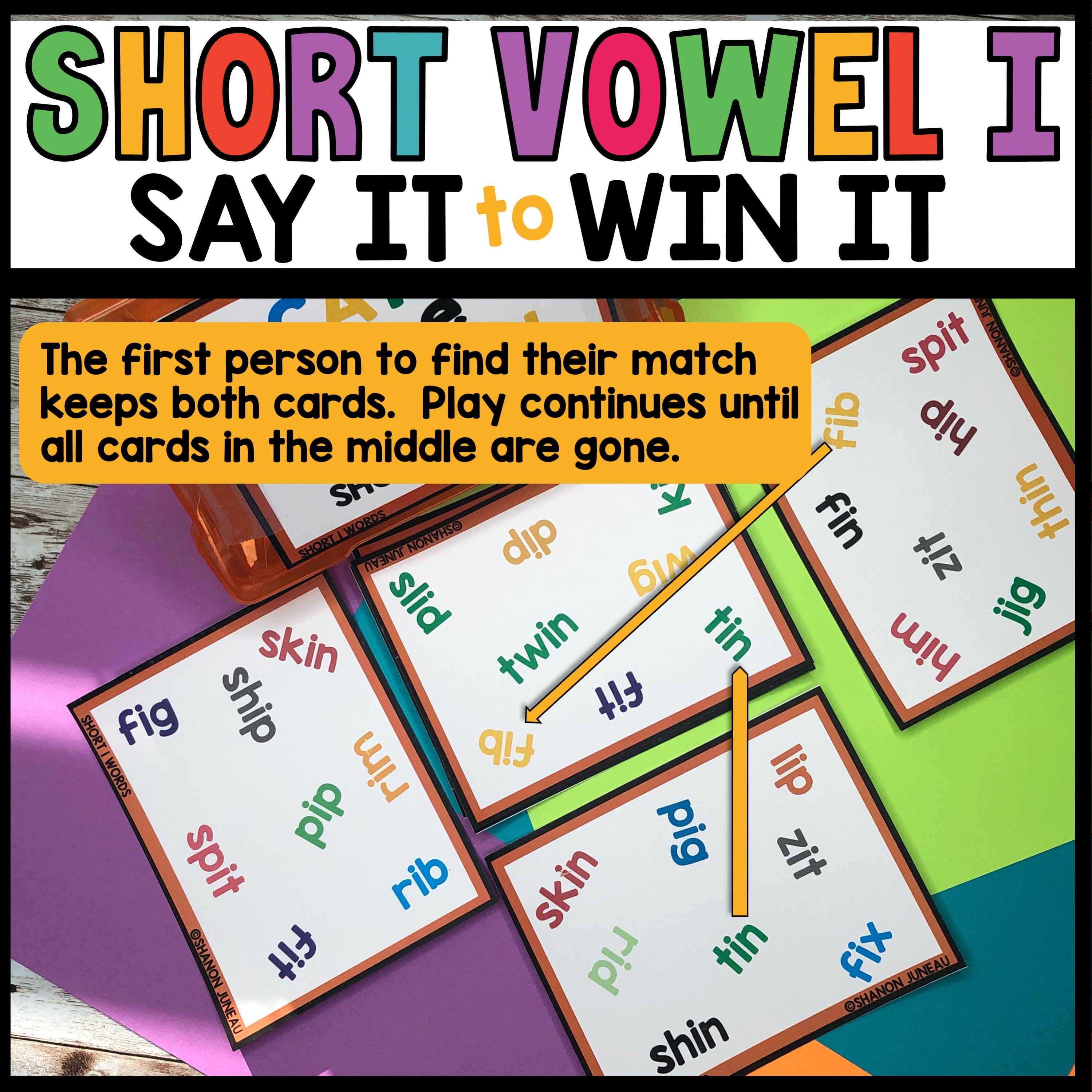 Short Vowel I Word Game, Say It to Win It Games, Matching CVC Words ...