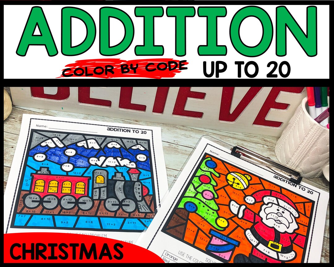 Christmas Addition to 20 Color by Number Worksheets, Color by Code ...
