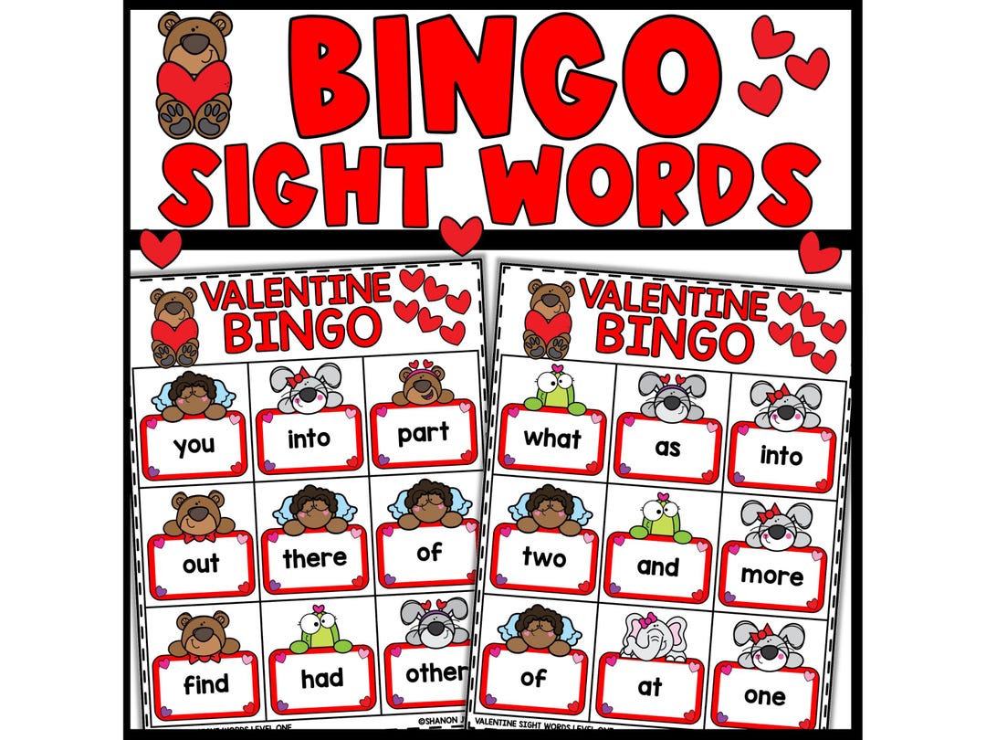 Valentine's Day Sight Word Bingo Game Cards, 1st Grade Sight Words ...