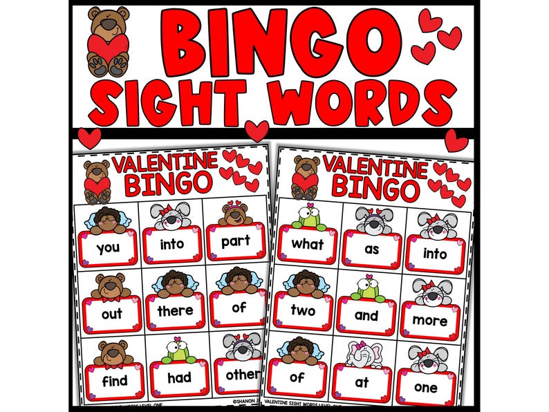 Valentine's Day Sight Word Bingo Game Cards, 1st Grade Sight Words ...