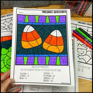 Halloween Missing Addends Color by Number Worksheets (PDF) - Etsy