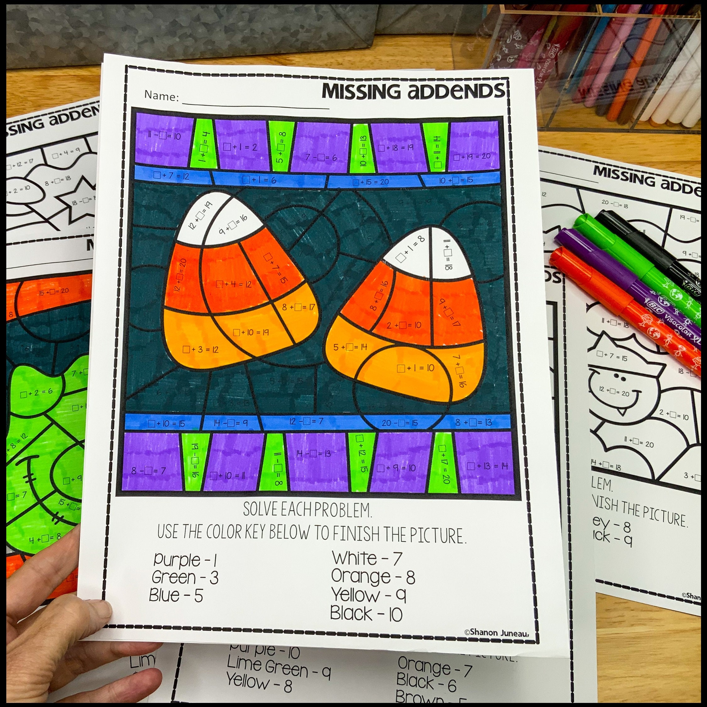Halloween Missing Addends Color by Number Worksheets, Color by Code ...