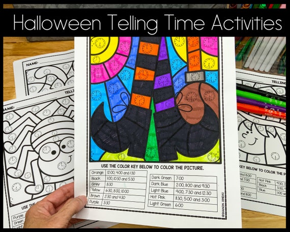 Halloween Telling Time Color by Number Worksheets Color by - Etsy