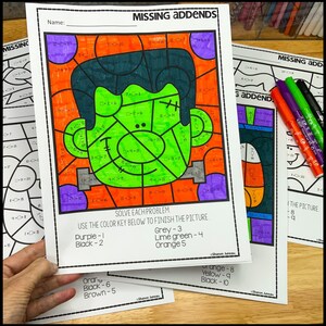 Halloween Missing Addends Color by Number Worksheets (PDF) - Etsy