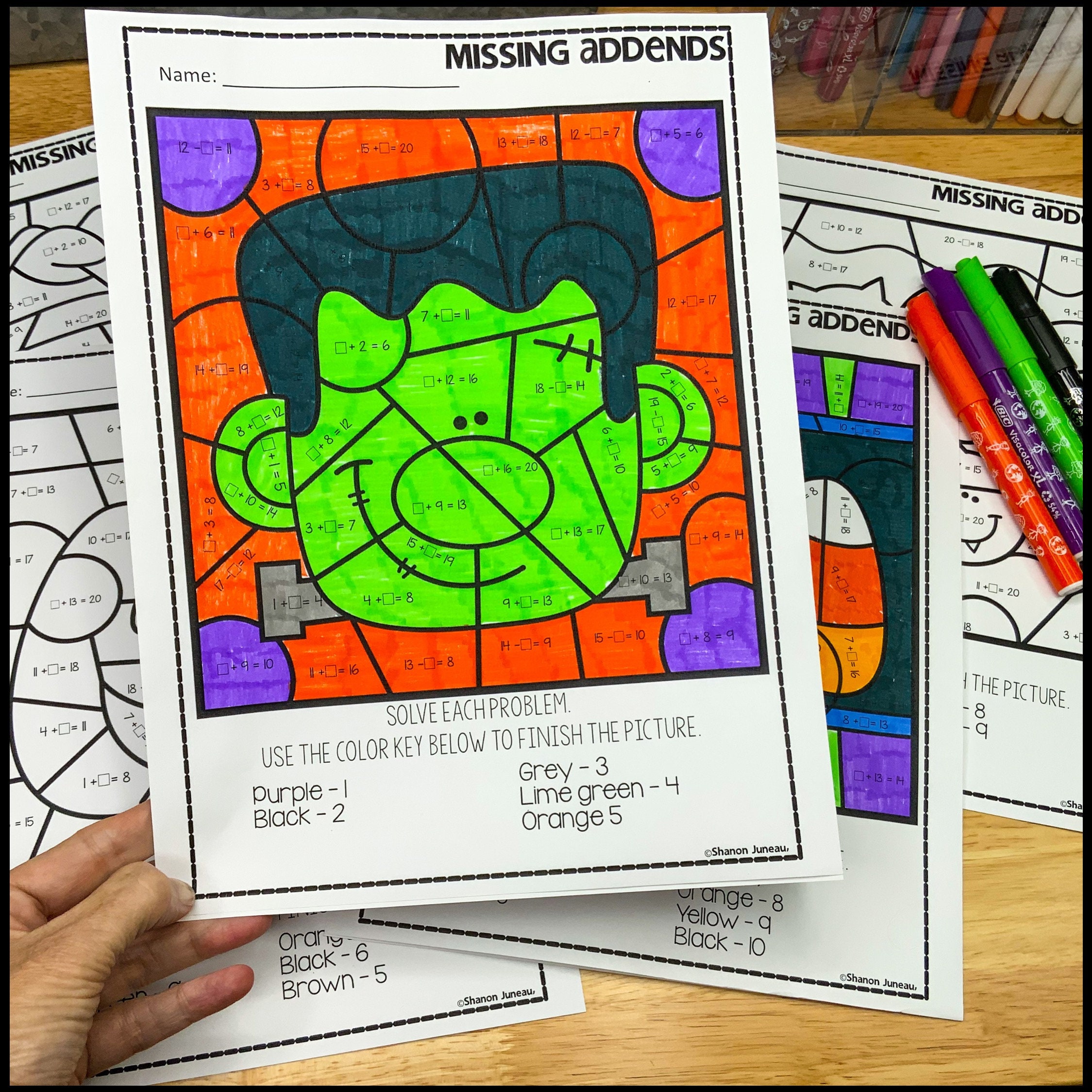 Halloween Missing Addends Color by Number Worksheets (PDF) - Etsy