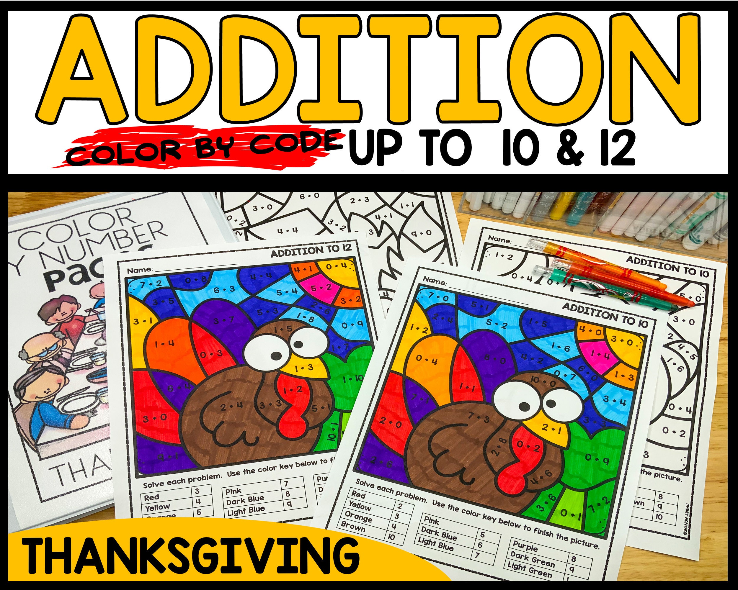 Thanksgiving Color By Number Addition