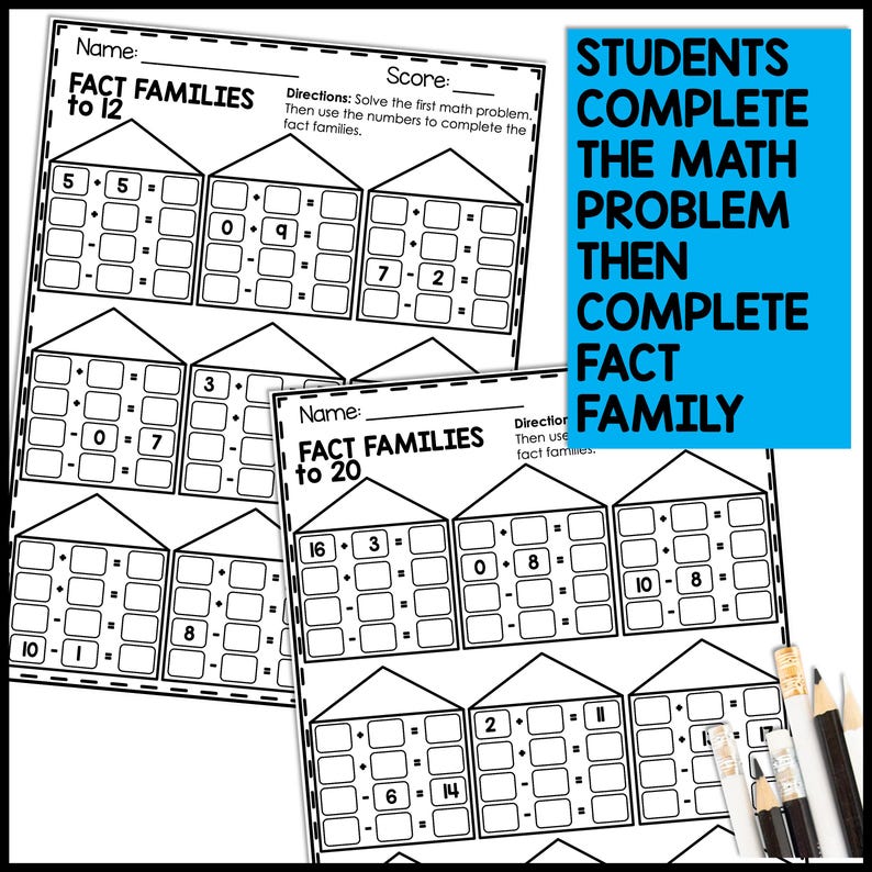 Fact Family Math Worksheets: Printable Activity Book (digital Download ...