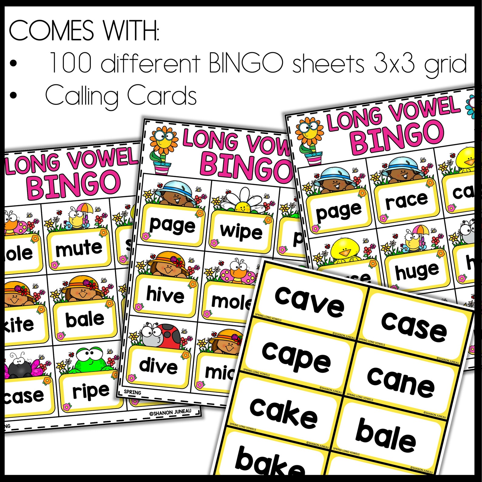 Spring Long Vowel Words Bingo Game Cards, Cvce Bingo Game Cards - Etsy
