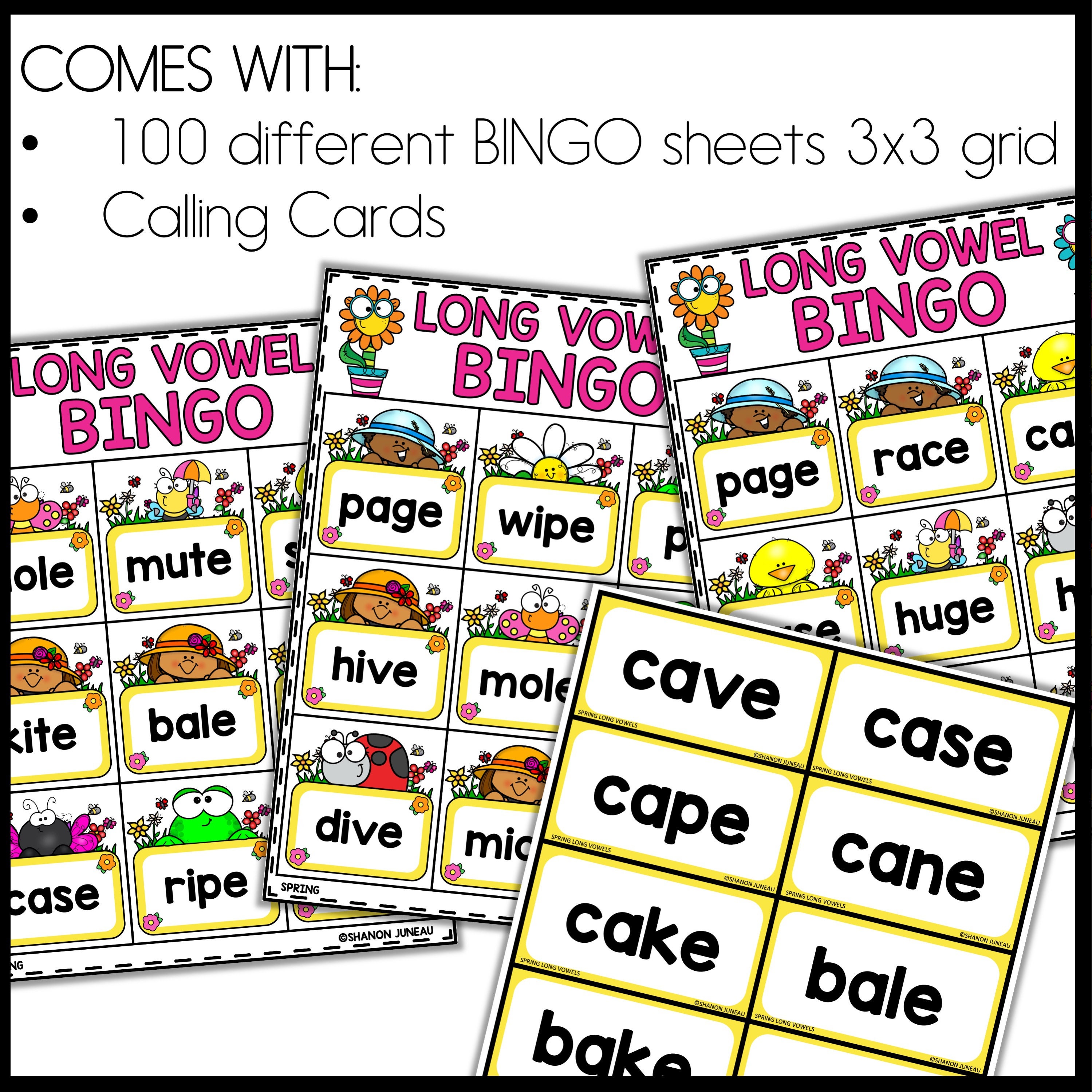 Spring Long Vowel Words Bingo Game Cards, Cvce Bingo Game Cards - Etsy