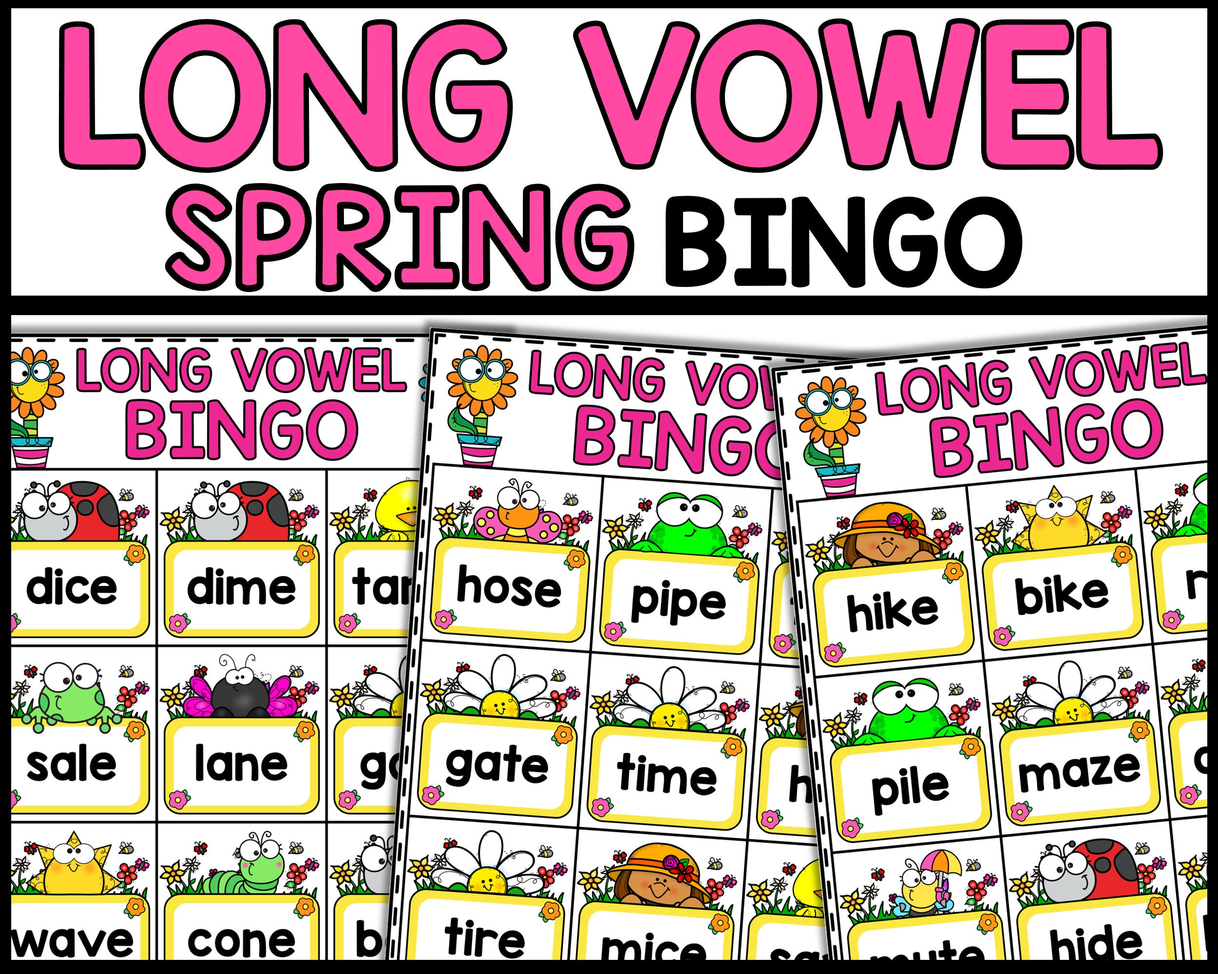 Spring Long Vowel Words Bingo Game Cards, Cvce Bingo Game Cards - Etsy