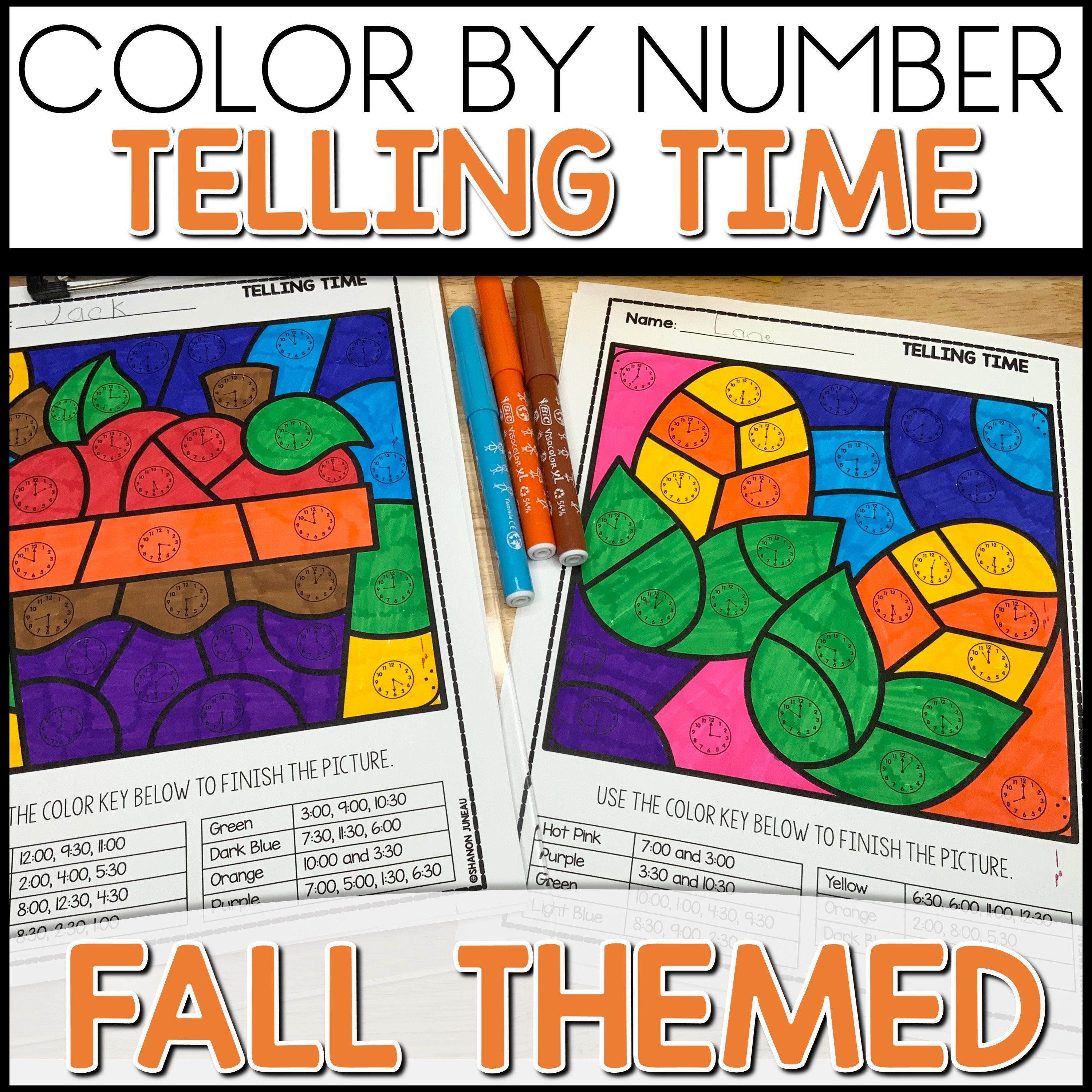 FALL Telling Time Color by Number Worksheets - Etsy.de