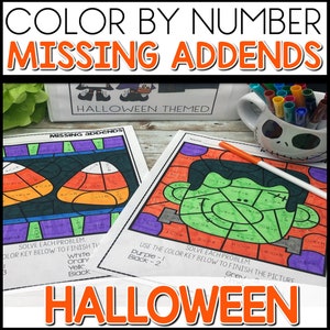 Halloween Missing Addends Color by Number Worksheets, Color by Code ...