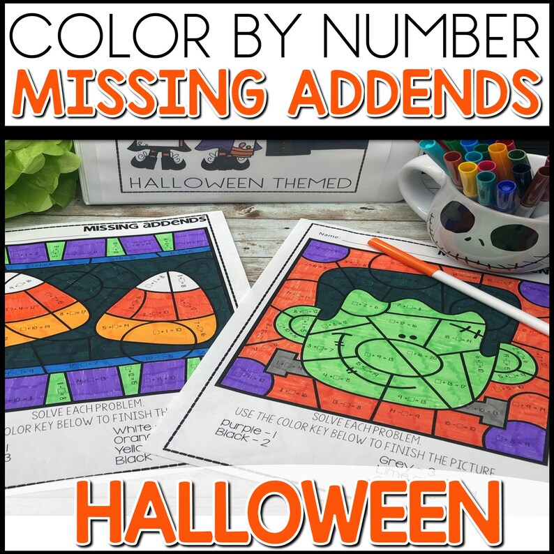 Halloween Missing Addends Color by Number Worksheets (PDF) - Etsy