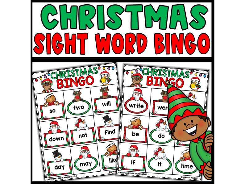 Sight Word Bingo Game Cards Christmas Themed, 1st Grade Sight Words ...
