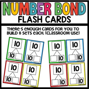 Number Bond Flash Cards, Math, Decomposing Numbers, Addition and ...