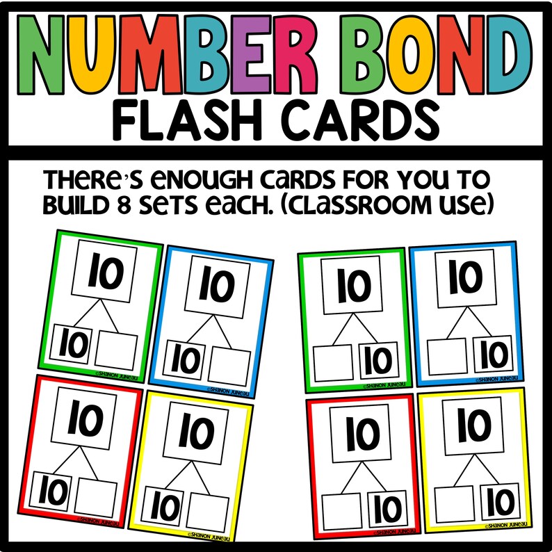 Number Bond Flash Cards, Math, Decomposing Numbers, Addition and ...