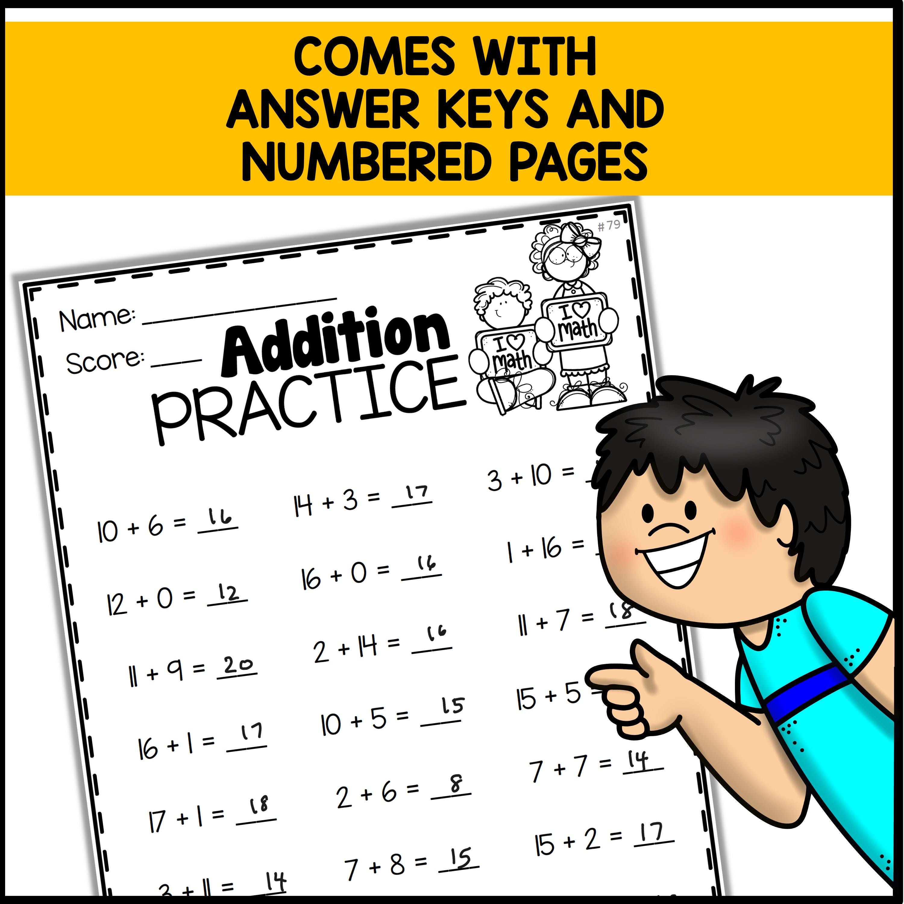 1st Grade Math Worksheets: Addition Practice Pages (120 Pages) (digital ...