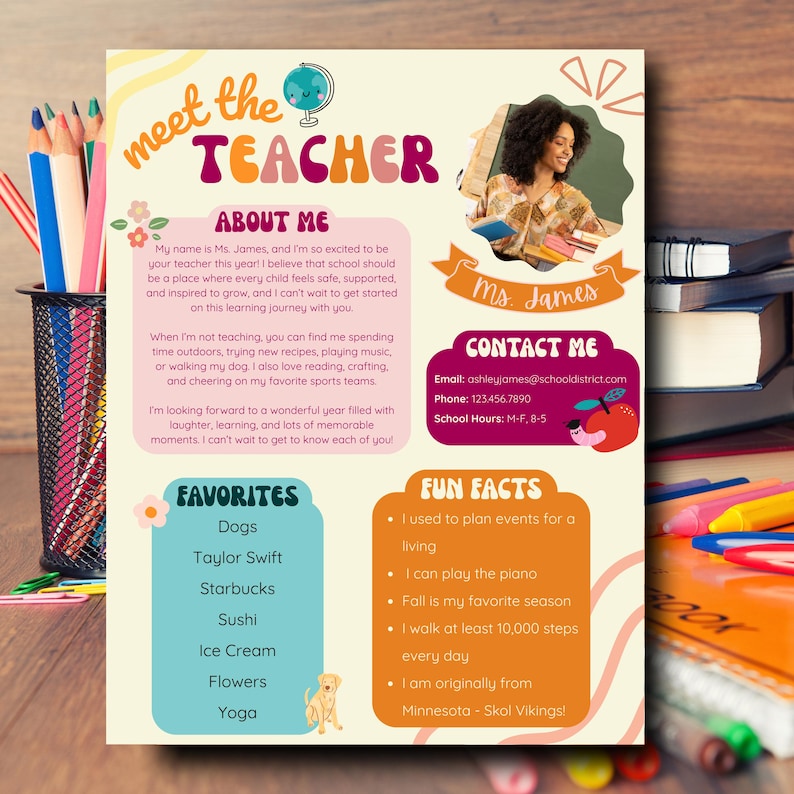 Retro Meet the Teacher Template • Back to School Questionnaire (digital ...