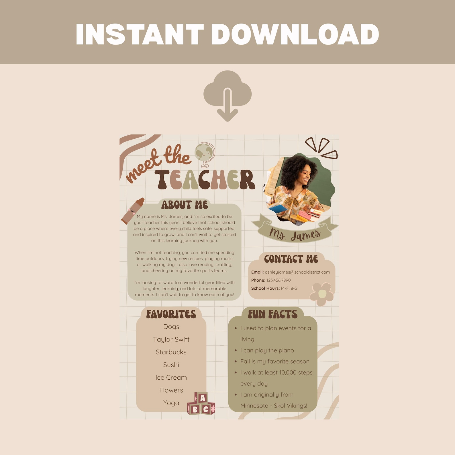 Meet the Teacher Template Boho Printable • Cute Classroom • Themed Back ...