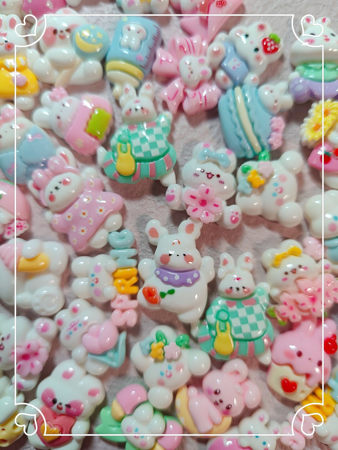 Random Rabbit Bunny Cute Resin DIY Flatback Charms, Cream Glue Material ...
