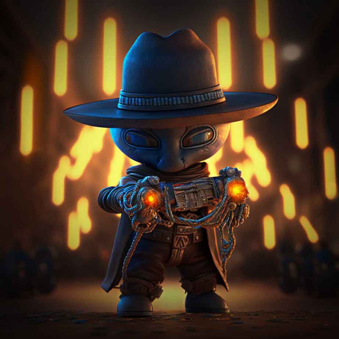 Cute Chibi Gunslinger Alien CB7 Wall Art AI Generated Art - Etsy