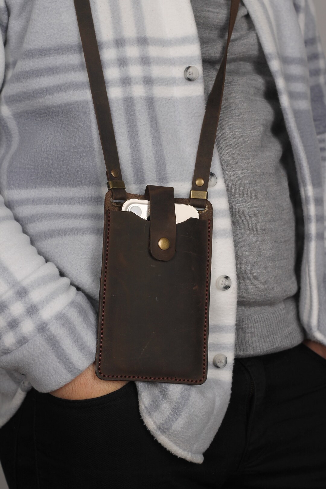 Leather Crossbody Phone Bag, Personalized Leather Phone Case Bag, Small ...