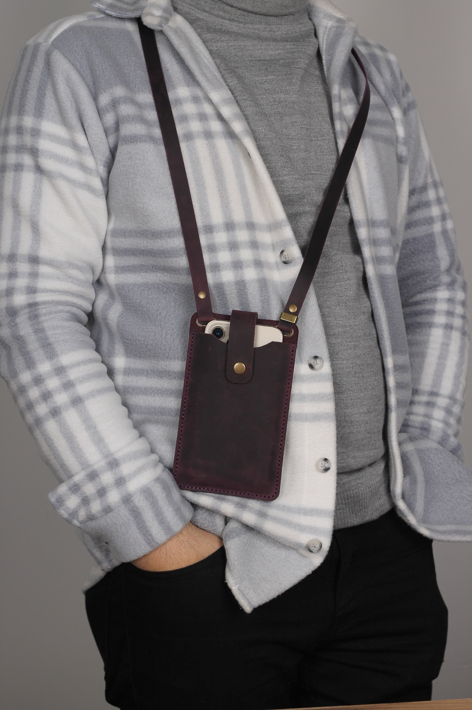 Leather Crossbody Phone Bag, Personalized Leather Phone Case Bag, Small ...