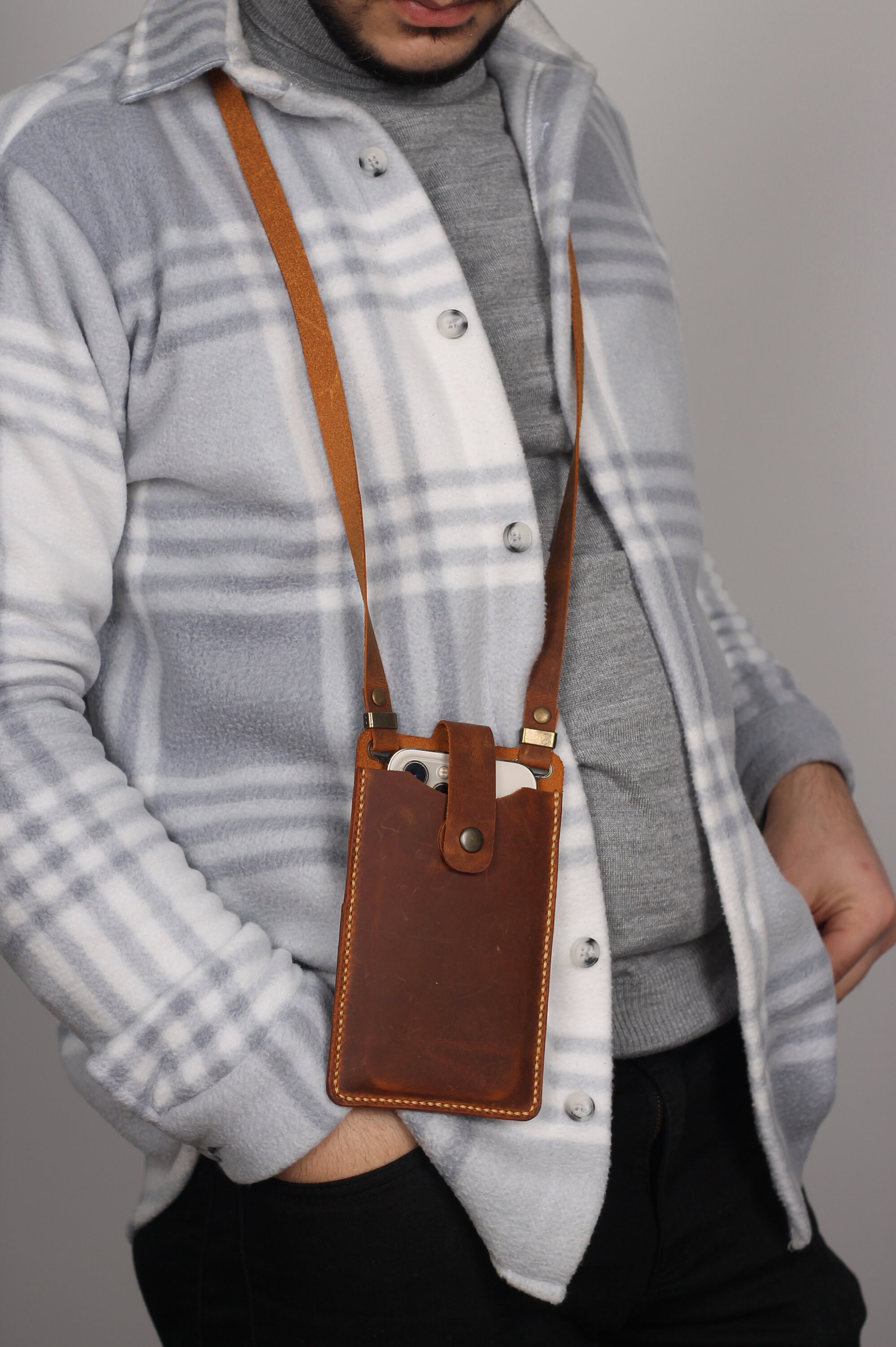 Leather Crossbody Phone Bag, Personalized Leather Phone Case Bag, Small ...