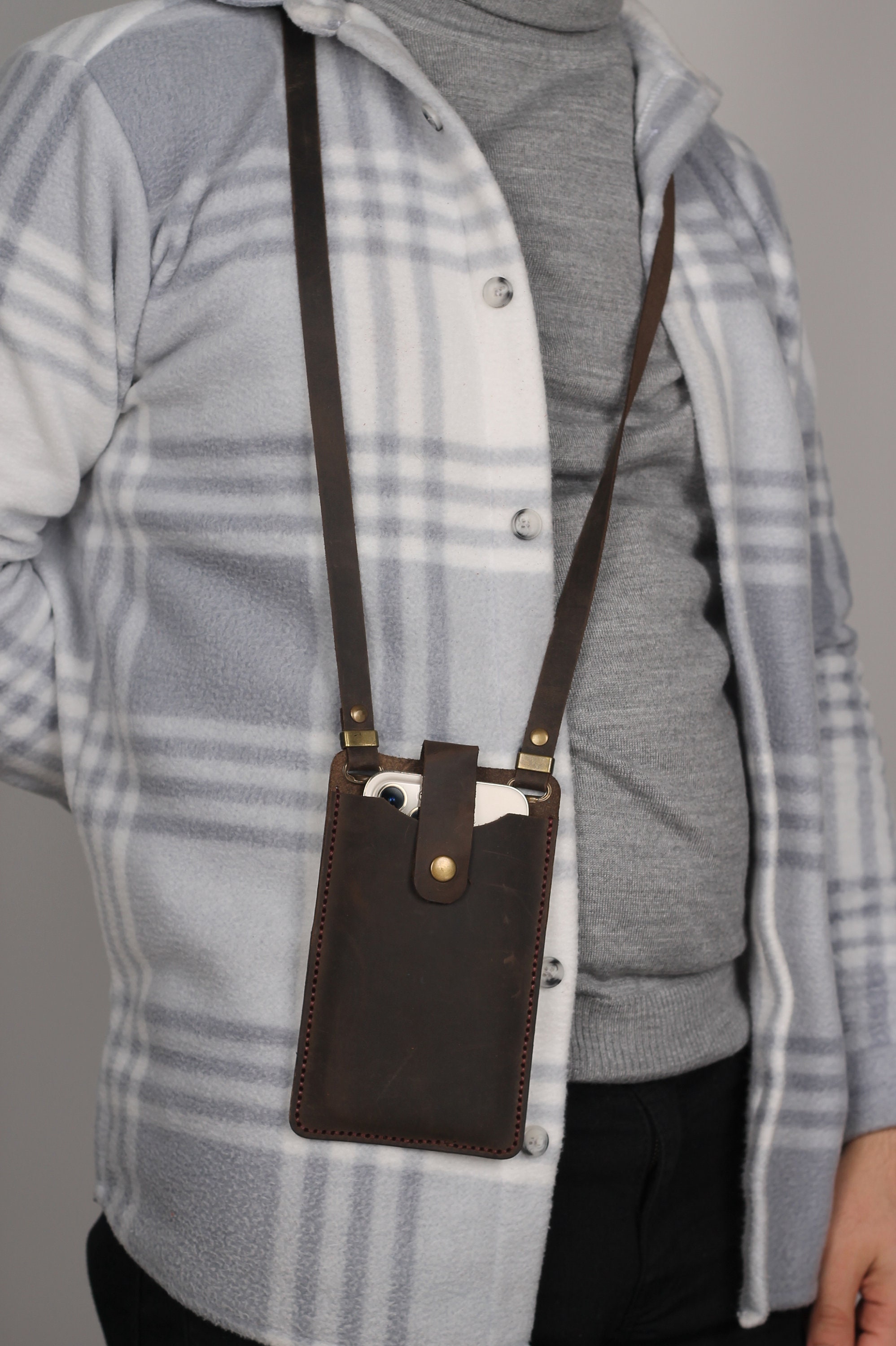 Leather Crossbody Phone Bag, Personalized Leather Phone Case Bag, Small ...