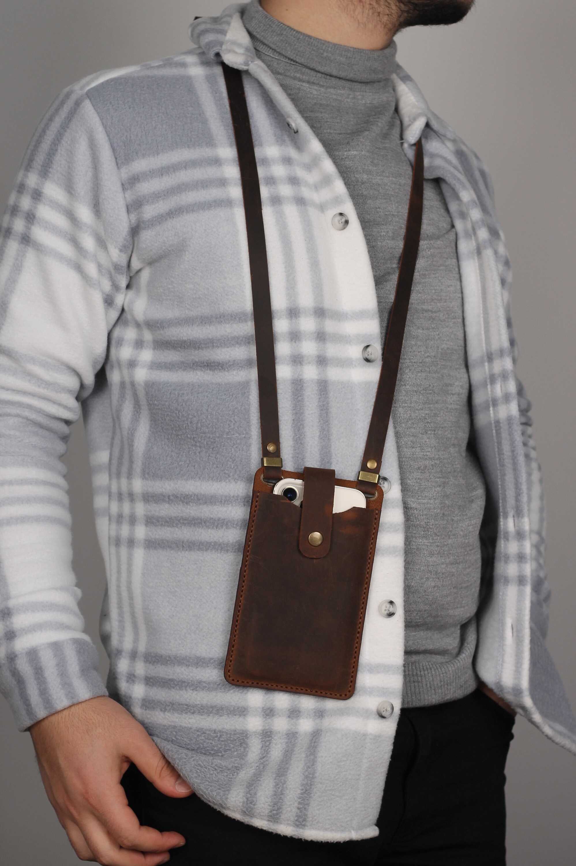 Leather Crossbody Phone Bag, Personalized Leather Phone Case Bag, Small ...
