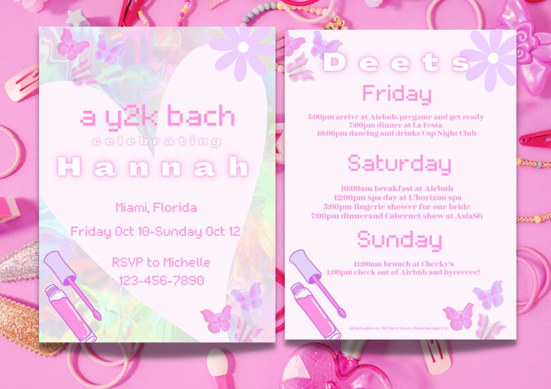 Y2k 2000's Bachelorette Invite and Itinerary Template, Canva Template ...