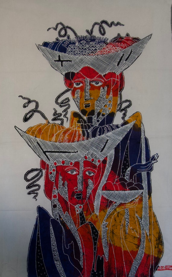 Authentic Batik Painting of Two Women From Java Indonesia. - Etsy