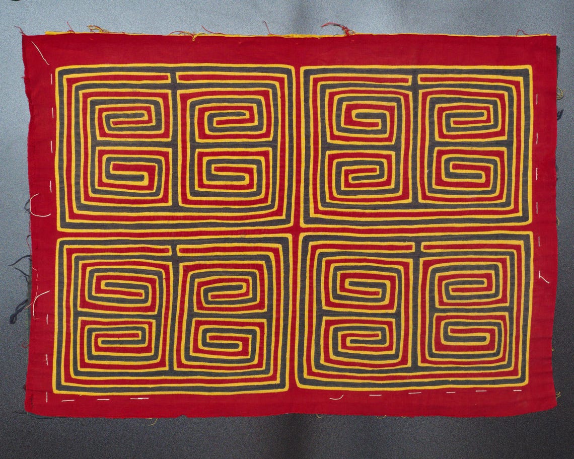 Vintage Geometric Pattern Mola / Indigenous Guna Tribal Handmade ...