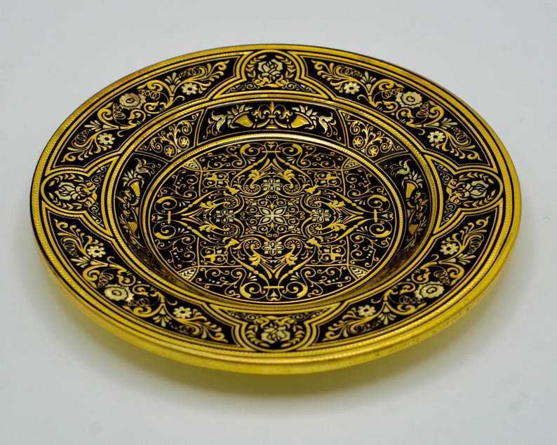 Damascene “damasquinado” 24 Karat Gold Inlay Metal Plate From Toledo ...