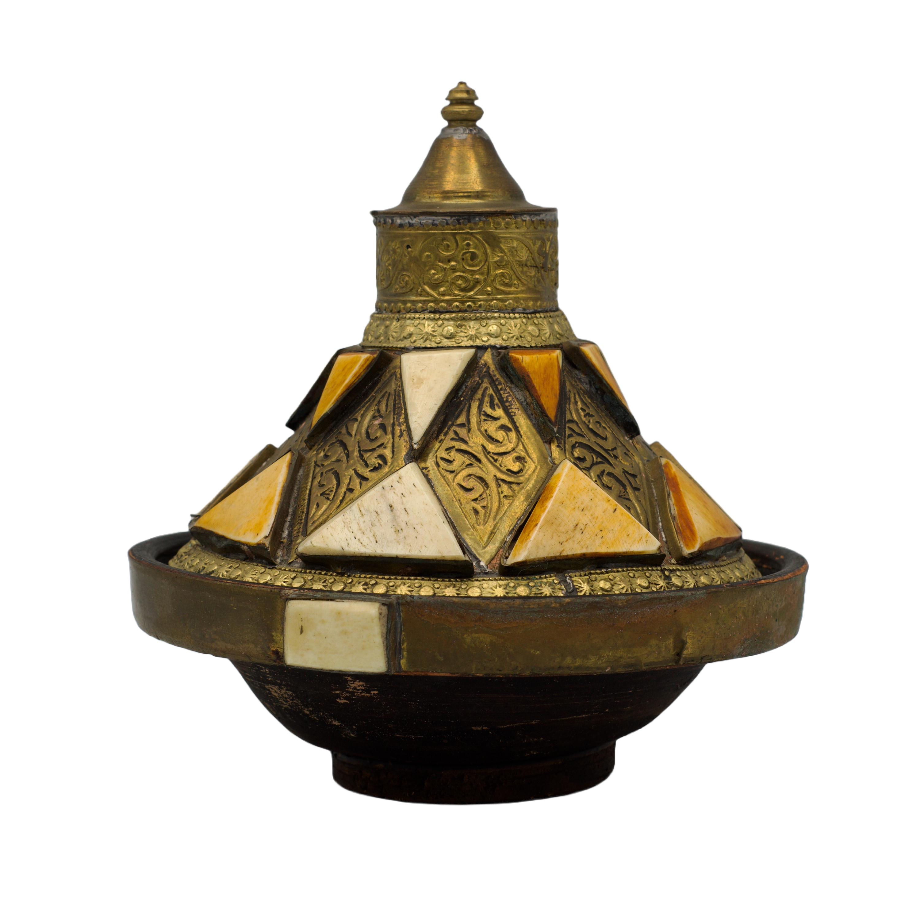 Antique Moroccan Berber Metalwork and Inlaid Bone Tajine - Handmade ...