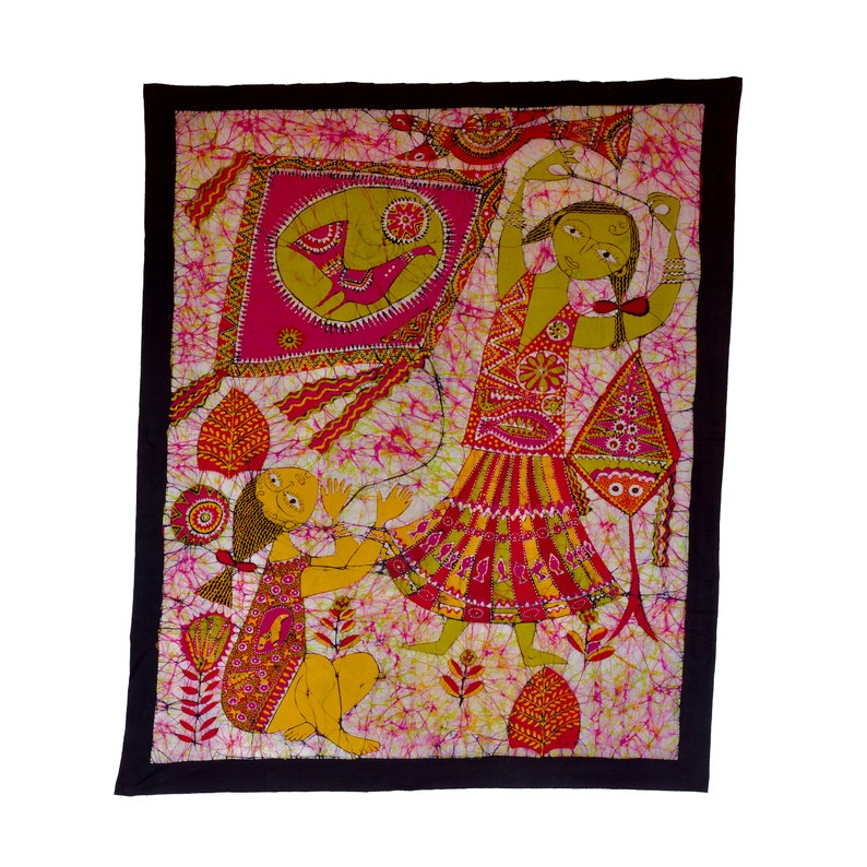 Authentic Vintage Hand-painted Batik Painting From Sri Lanka, Girls ...
