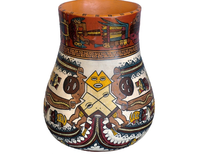 Vintage Peru Clay Nazca (nasca) Replica Pot / Hand-painted Peruvian ...