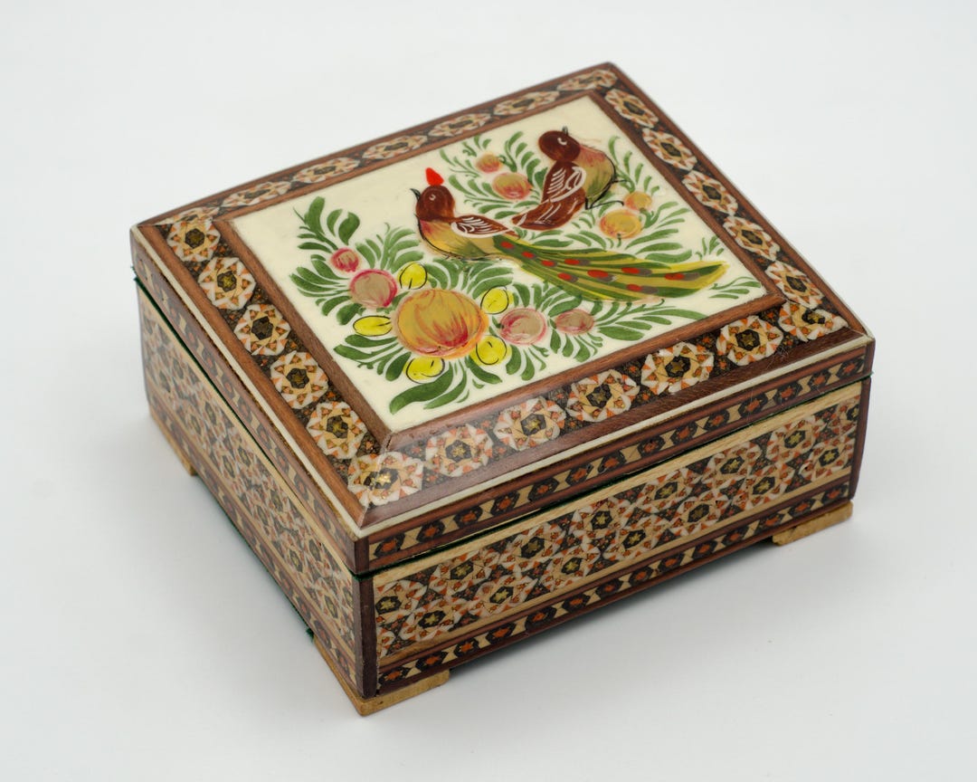 Persian Khatamkari Wood Inlay Box / Vintage Handcrafted Inlaid Wood ...