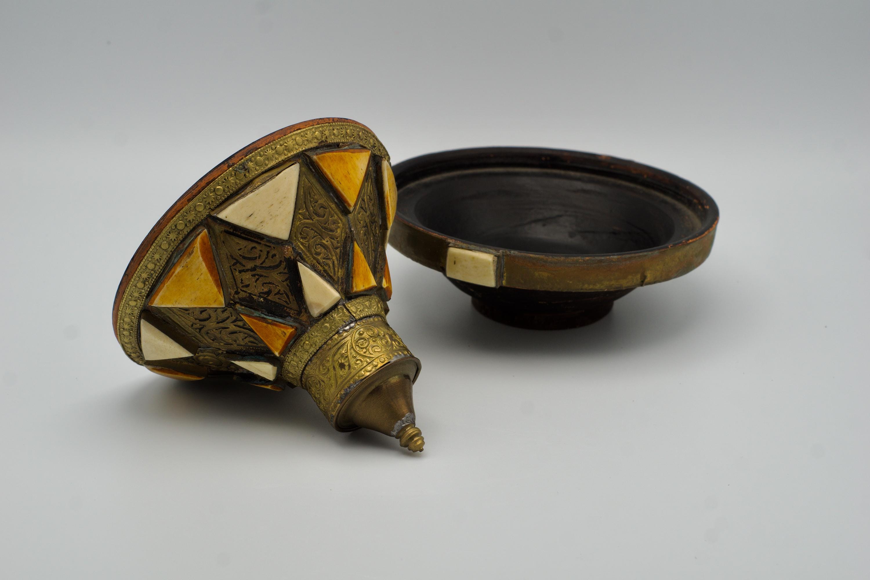 Antique Moroccan Berber Metalwork and Inlaid Bone Tajine - Handmade ...