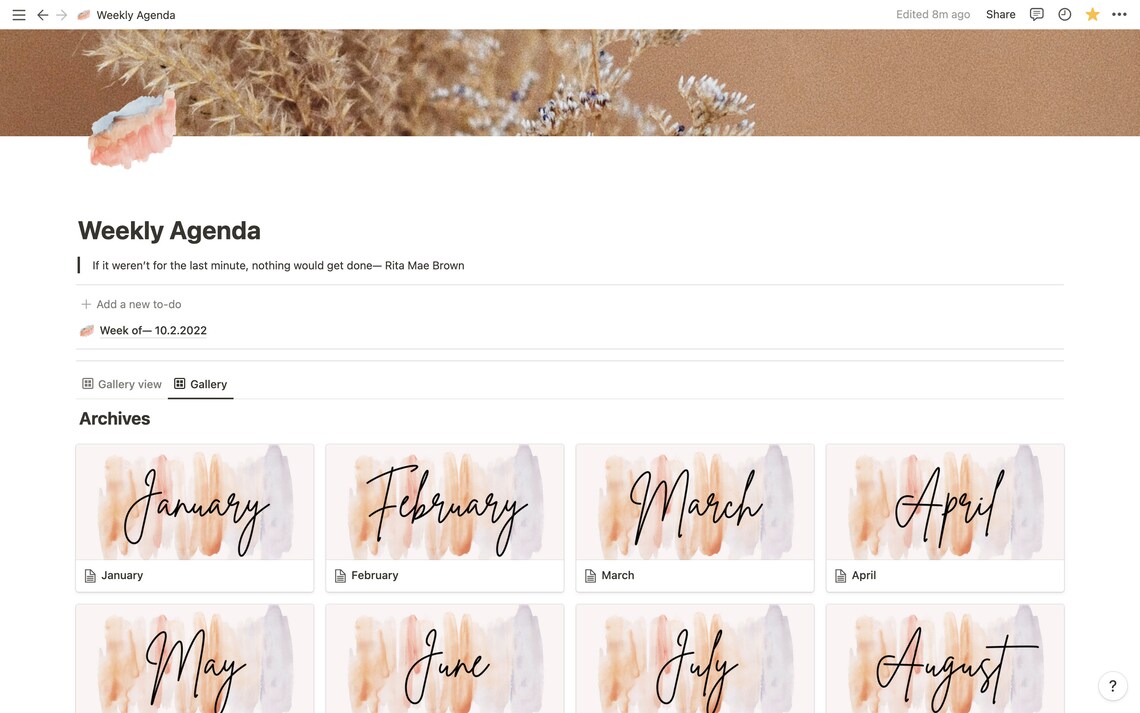 Aesthetic Notion Template Weekly Agenda for Students - Etsy