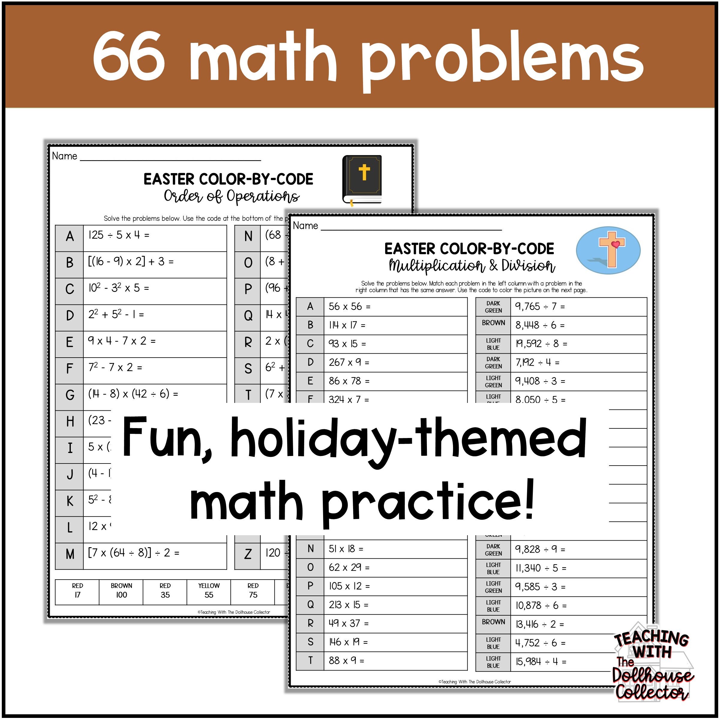 CHRISTIAN Easter Math Color by Code Worksheets | Color by Number | 5th ...