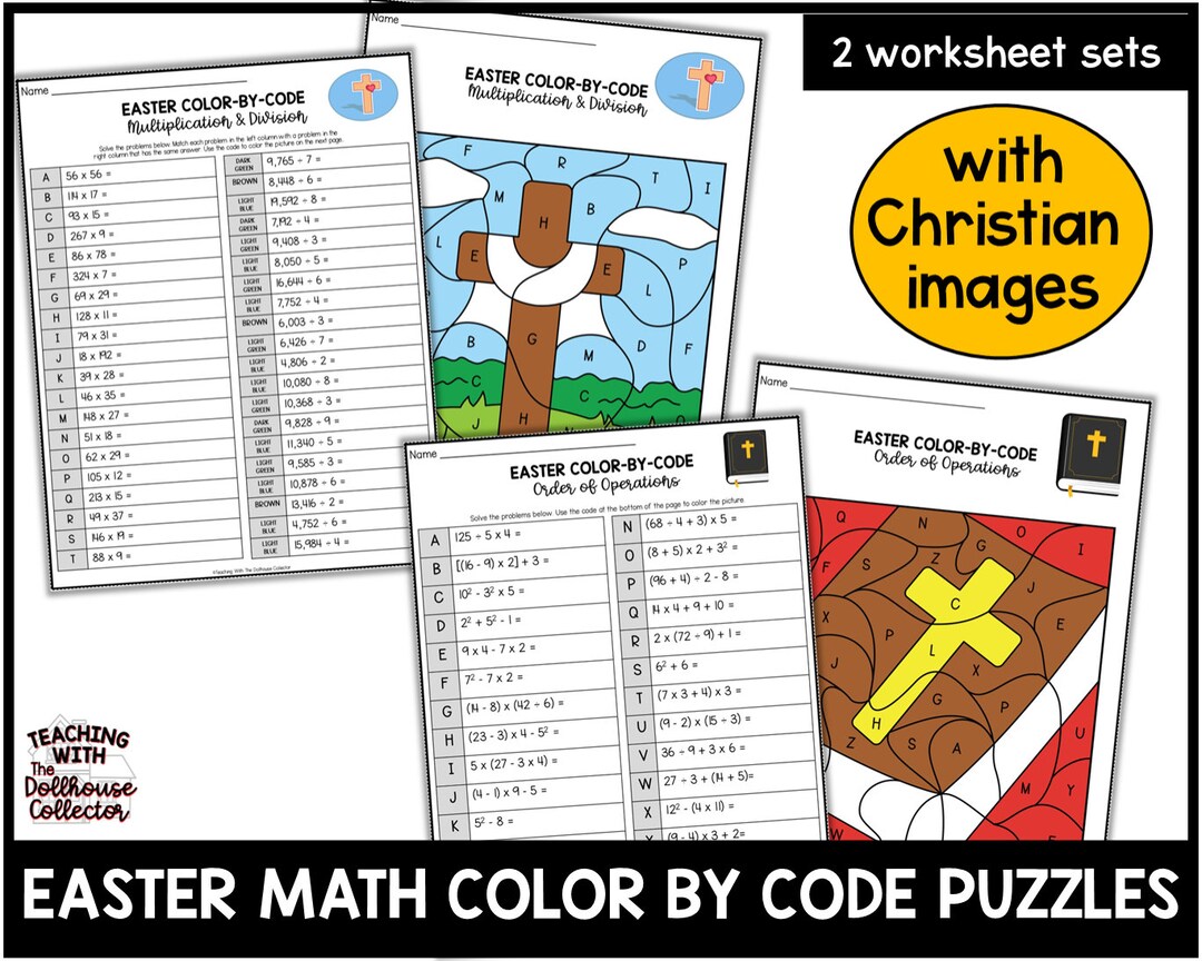 CHRISTIAN Easter Math Color by Code Worksheets Color by Number 5th ...