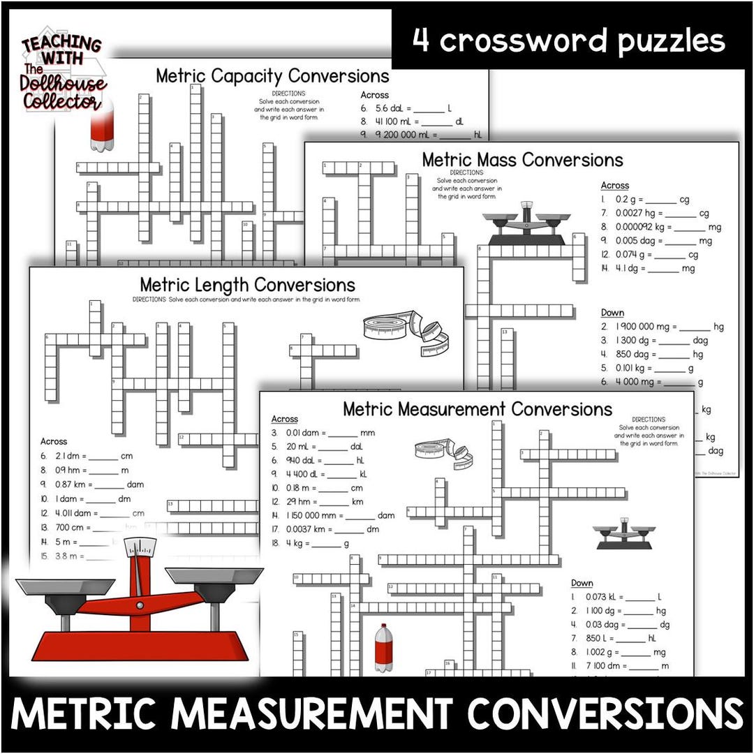 Math Crossword Puzzles | METRIC MEASUREMENT CONVERSIONS | Math Centers ...