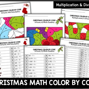 Christmas Math Color by Code Worksheets Multiplication and Division ...