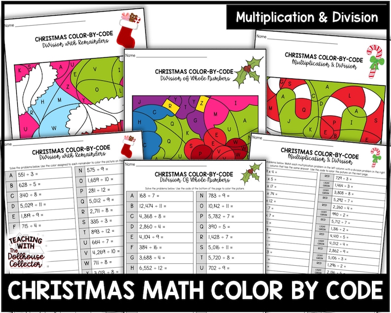 Christmas Math Color by Code Worksheets Multiplication and Division ...