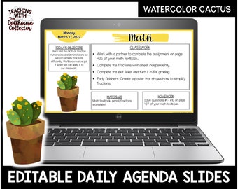 Editable Daily Agenda Slides Watercolor HOUSEPLANTS Theme Powerpoint ...
