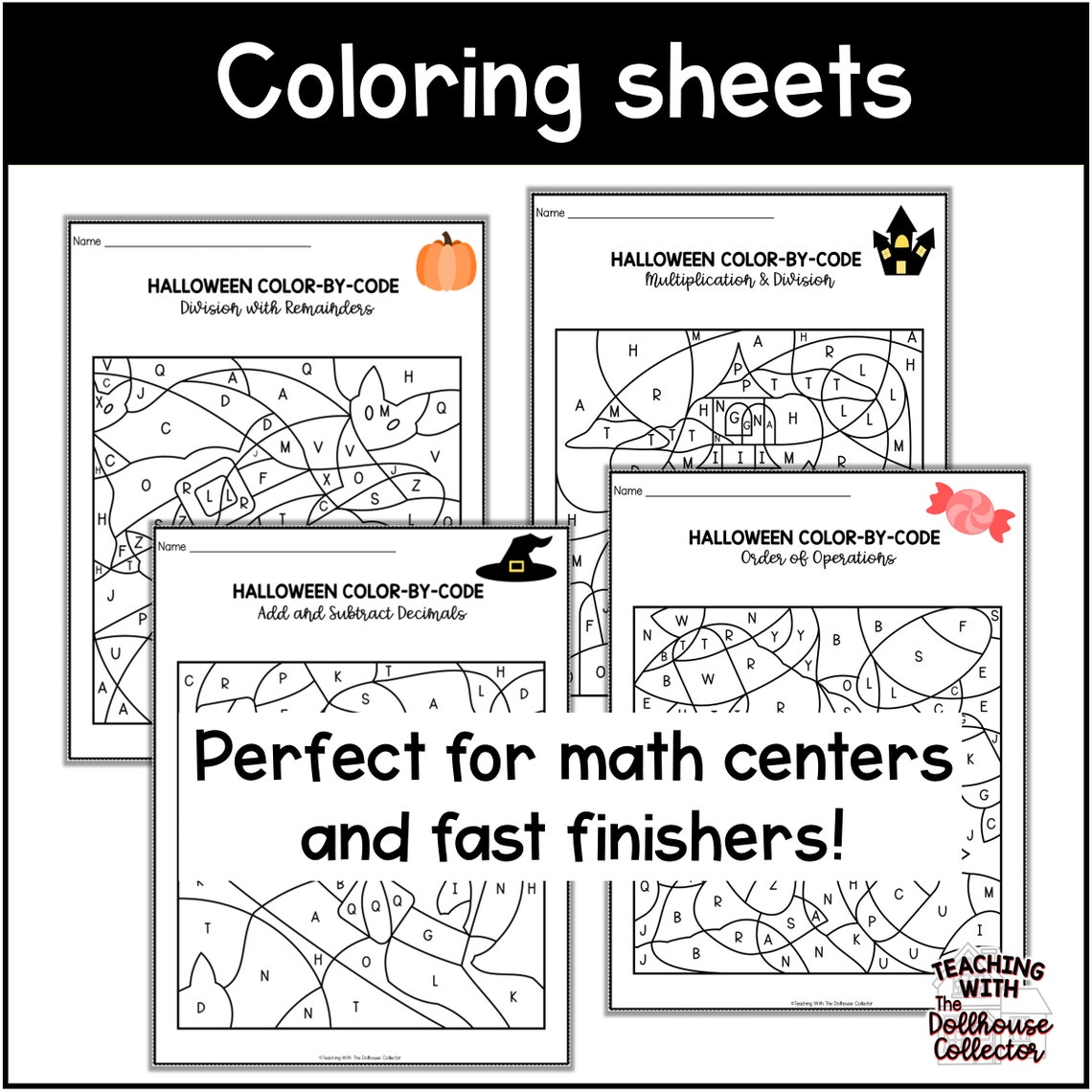 Halloween Math Color by Code Worksheets | Color by Number | 5th Grade ...